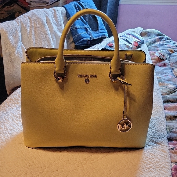 Michael Kors | Bags | Michael Kors Yellow Satchel With Gold Accents ...